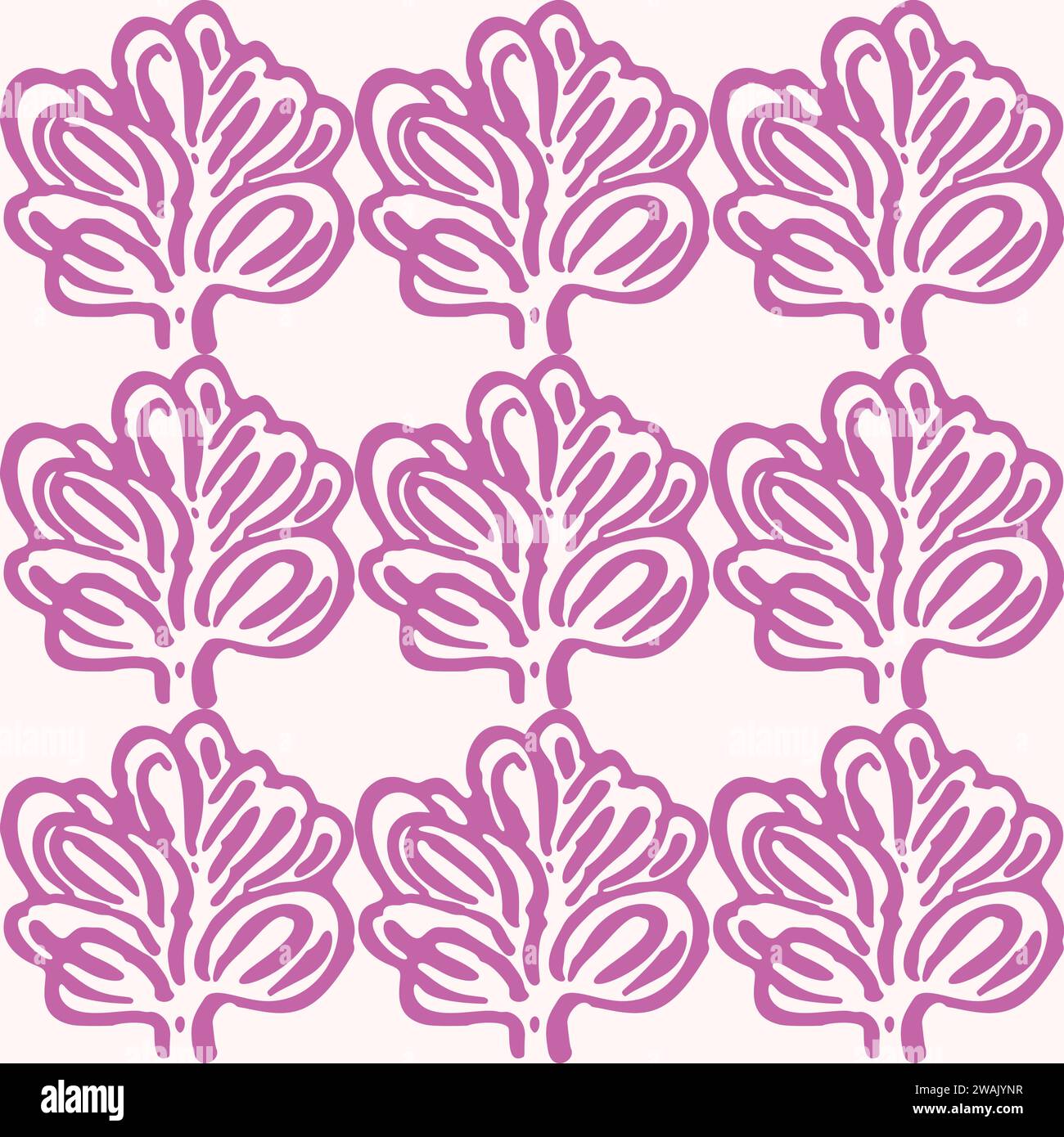 Linocut rural purple floral folkart seamless vector pattern for block ...