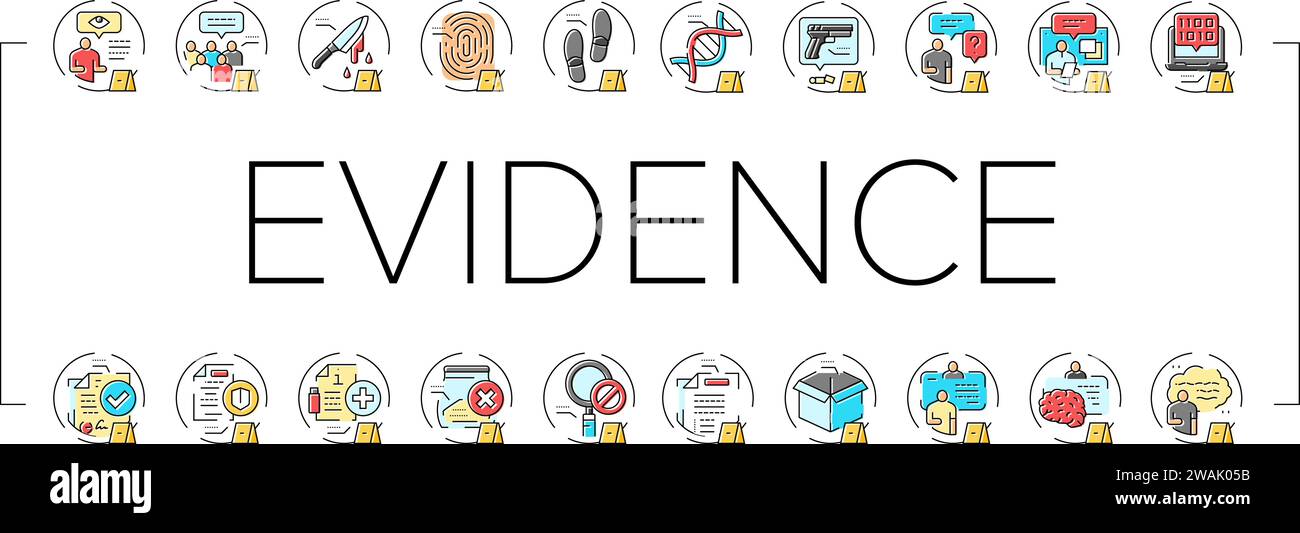 evidence crime police scene board icons set vector Stock Vector Image ...