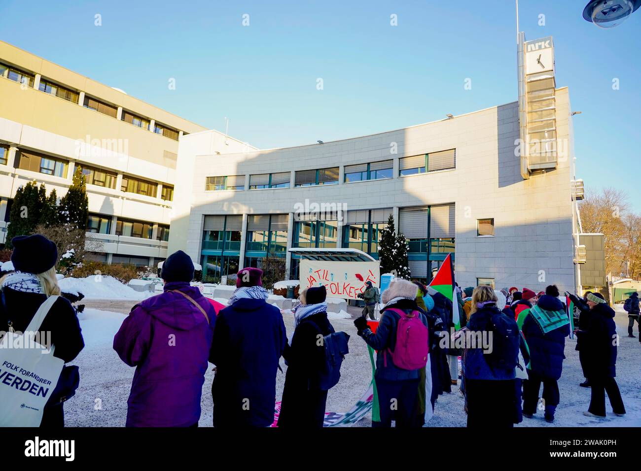 Oslo 20240105.Demonstration outside NRK Norwegian Broadcasting against ...