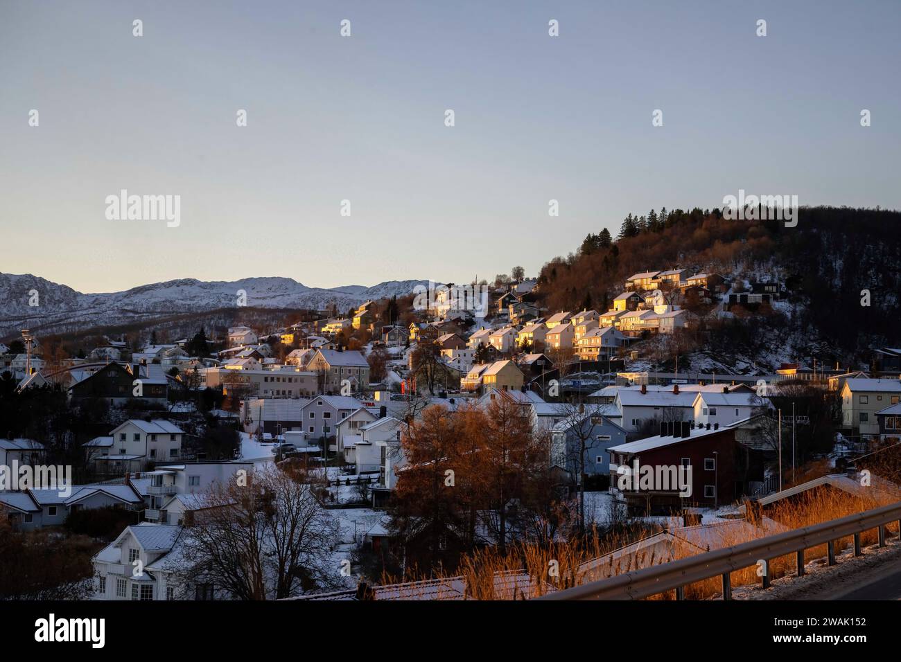 Trondenes, Norway. 13th Nov, 2023. Panoramic view of a part of the city ...
