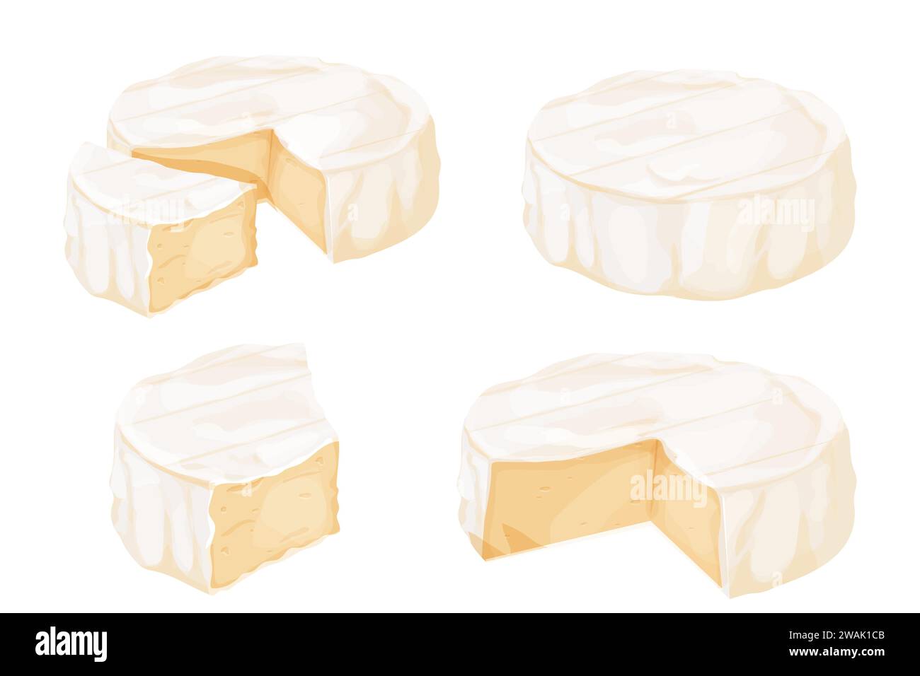 Set Camembert cheese, brie french soft creamy food in cartoon style ...