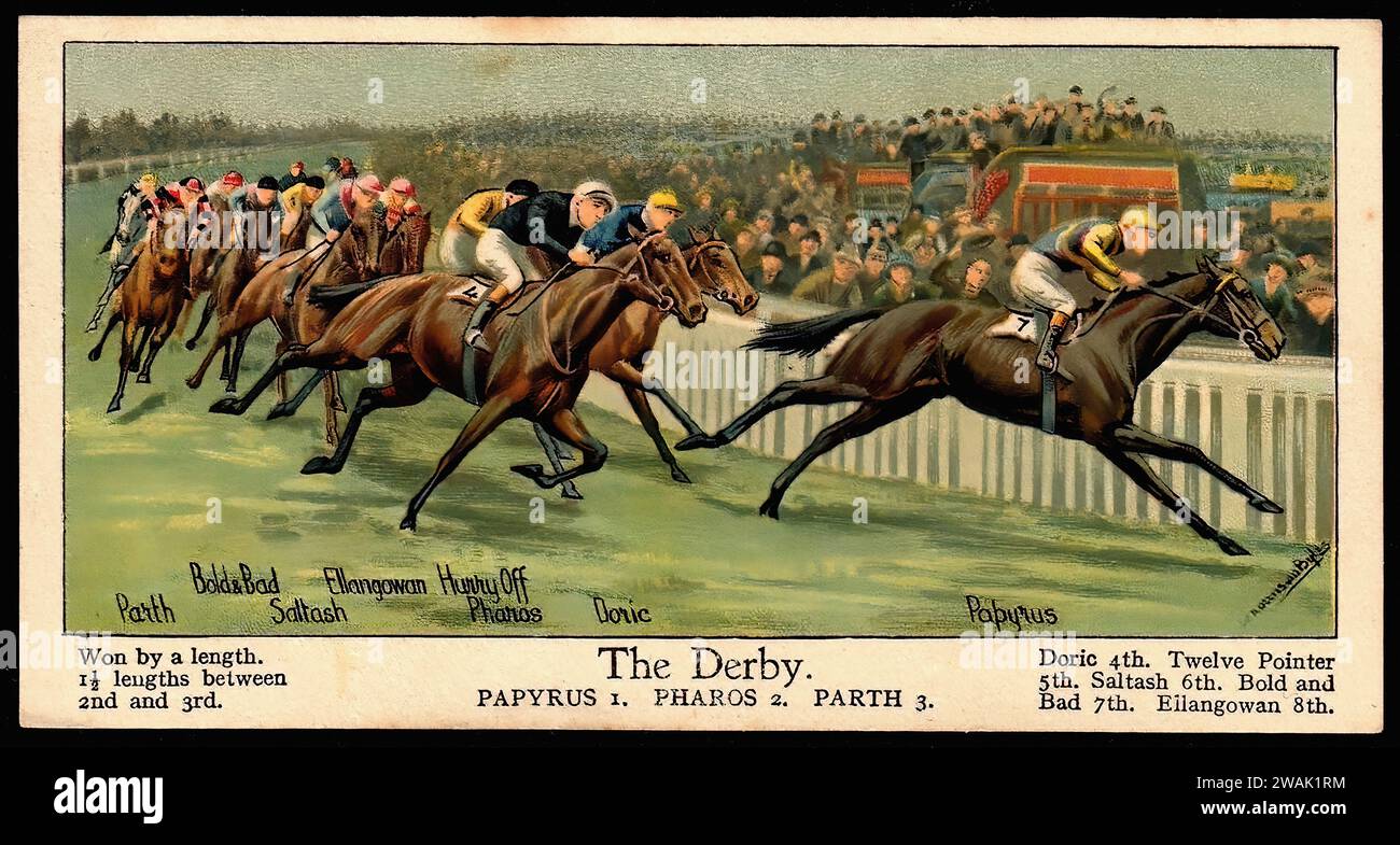 The Derby - Vintage Cigarette Card Illustration, Horse Racing Stock ...