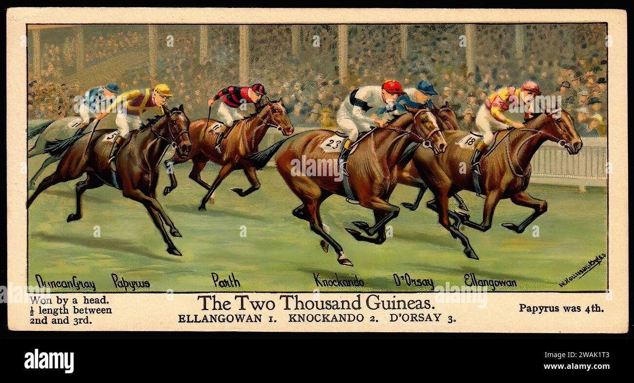 The Two Thousand Guineas - Vintage Cigarette Card Illustration, Horse ...