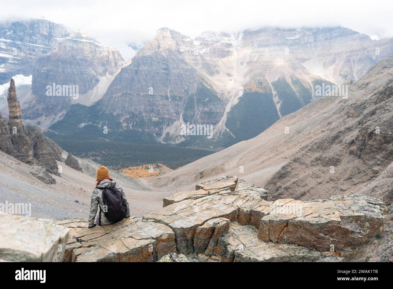 Tourists enjoying the beautiful scenery of Canadian Rockies landscape ...