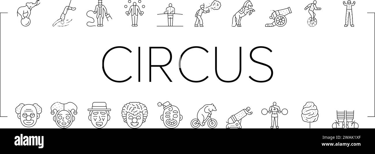 circus carnival vintage show icons set vector Stock Vector Image & Art ...