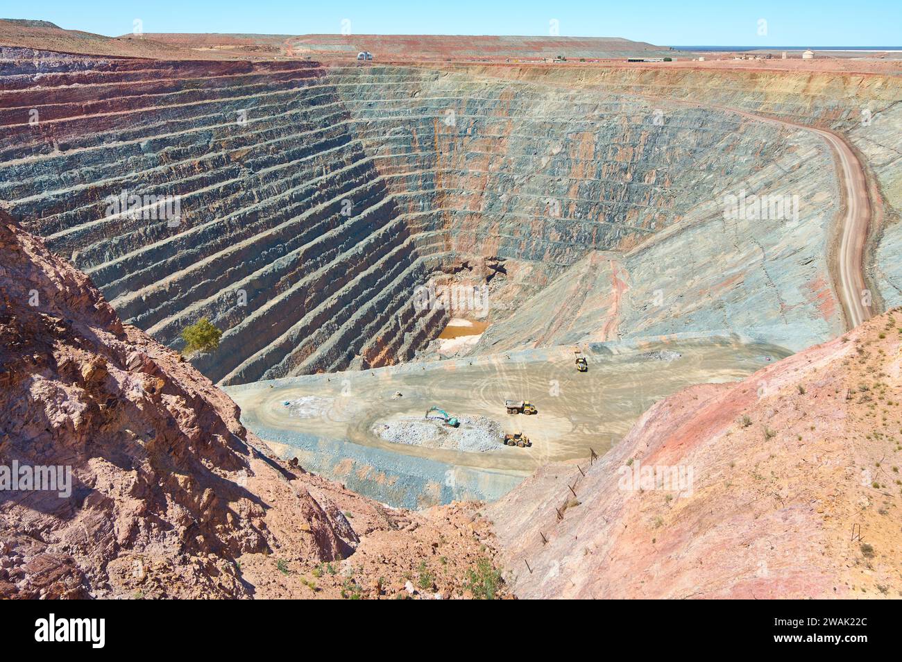 The deep open pit of the Gwalia Gold Mine in Gwalia, near Leonora, the ...