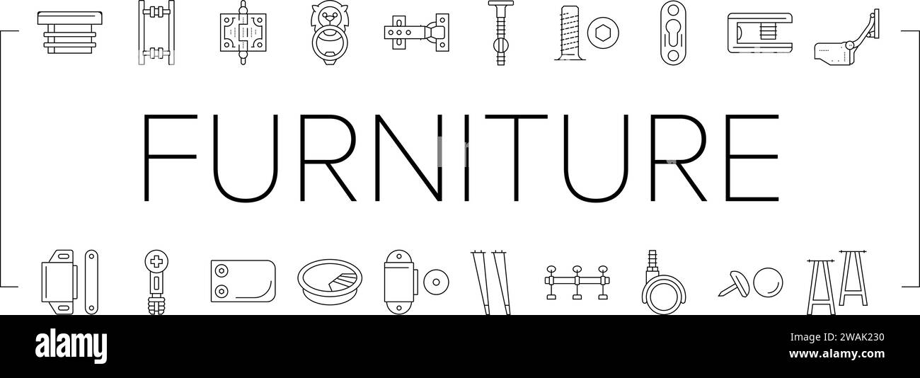 hardware furniture detail fitting icons set vector Stock Vector Image ...
