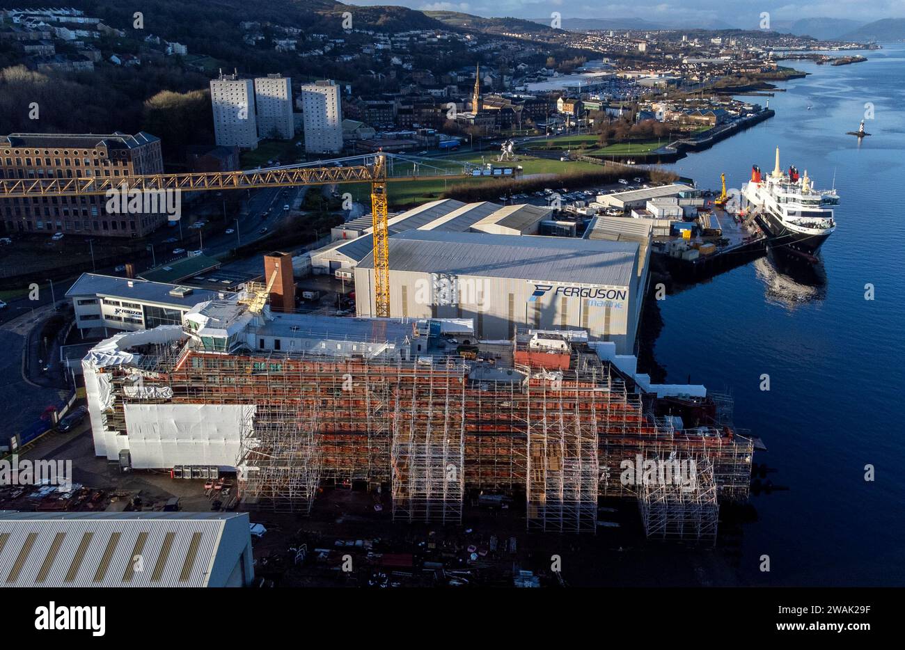 The Caledonian MacBrayne ferries MV Glen Sannox (top) and MV Glen Rosa ...