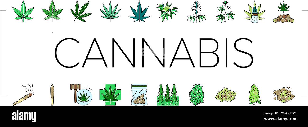 cannabis plant leaf weed hemp icons set vector Stock Vector Image & Art ...