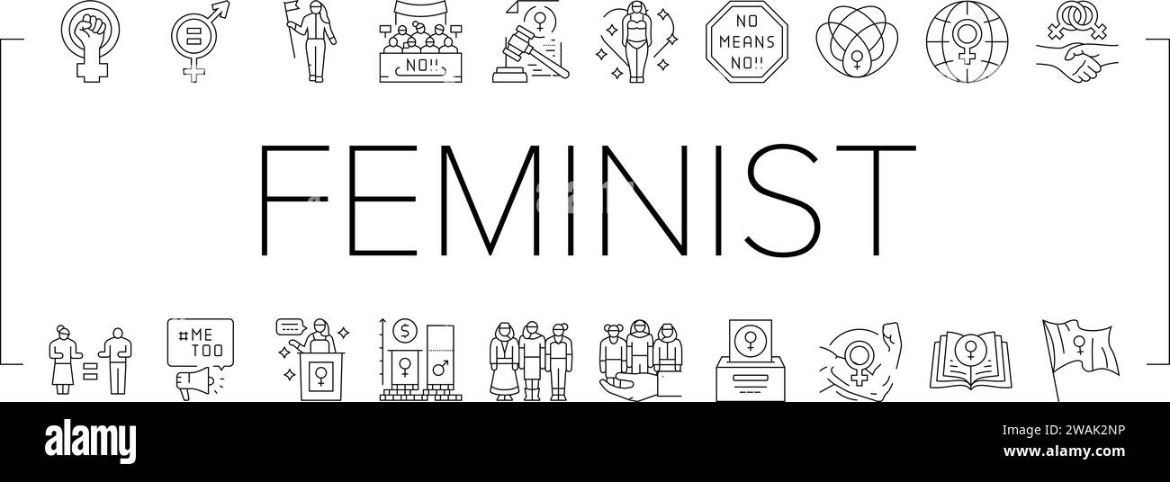 girl feminism female woman power icons set vector Stock Vector Image ...