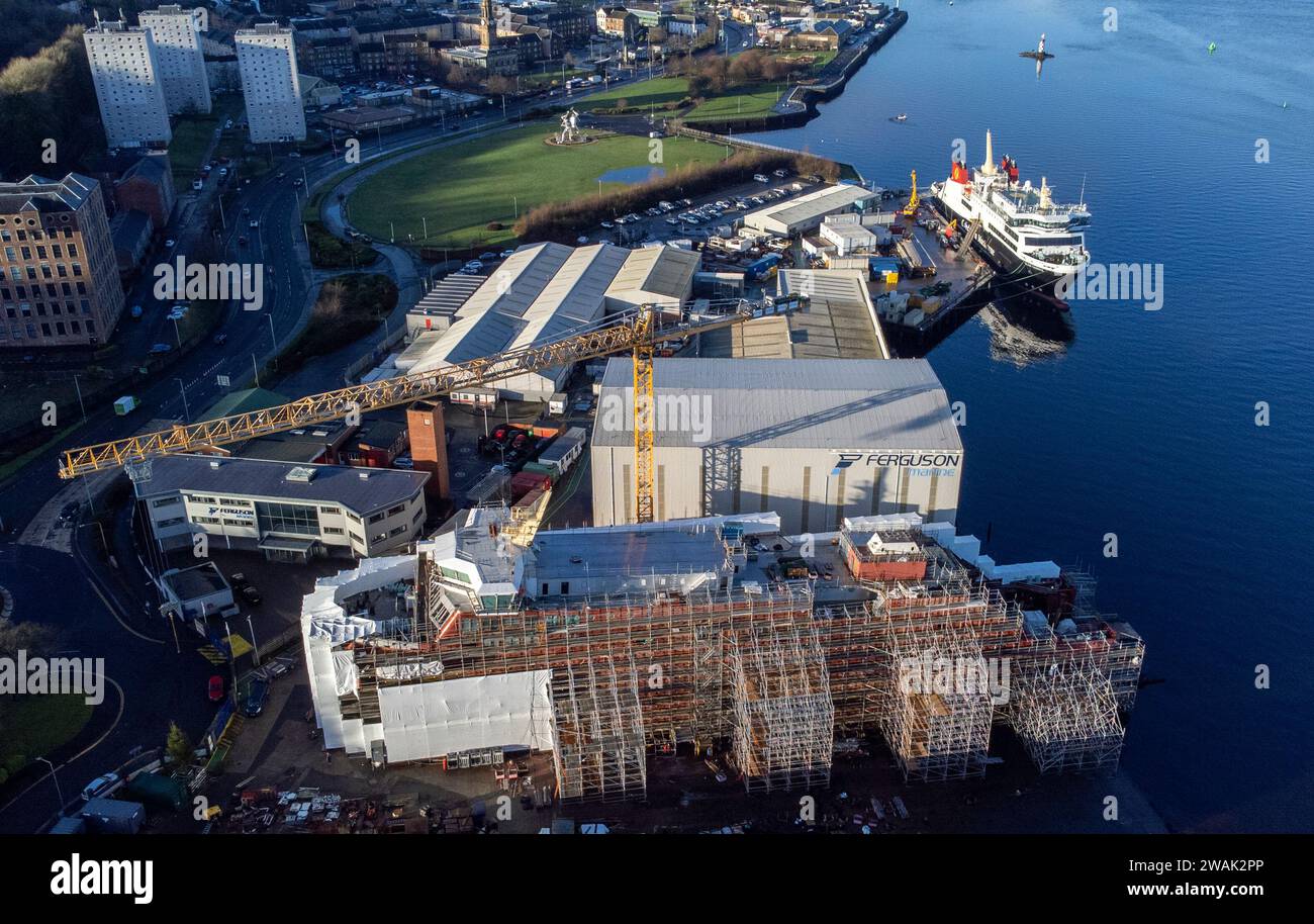 The Caledonian MacBrayne ferries MV Glen Sannox (top) and MV Glen Rosa ...