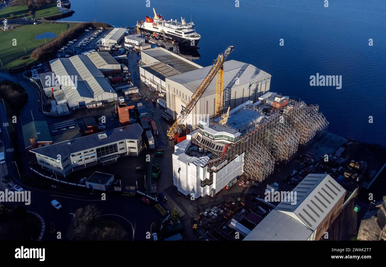 The Caledonian MacBrayne ferries MV Glen Sannox (top) and MV Glen Rosa ...