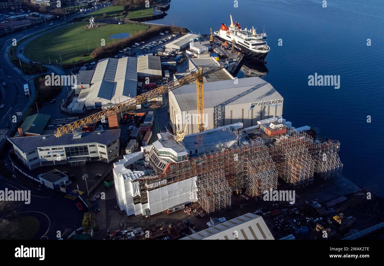 The Caledonian MacBrayne ferries MV Glen Sannox (top) and MV Glen Rosa ...