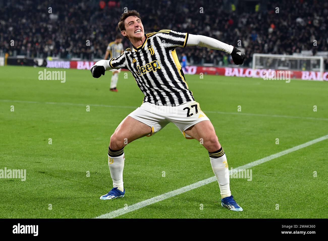Andrea Cambiaso of Juventus FC celebrates after scoring the goal of 1-1 ...