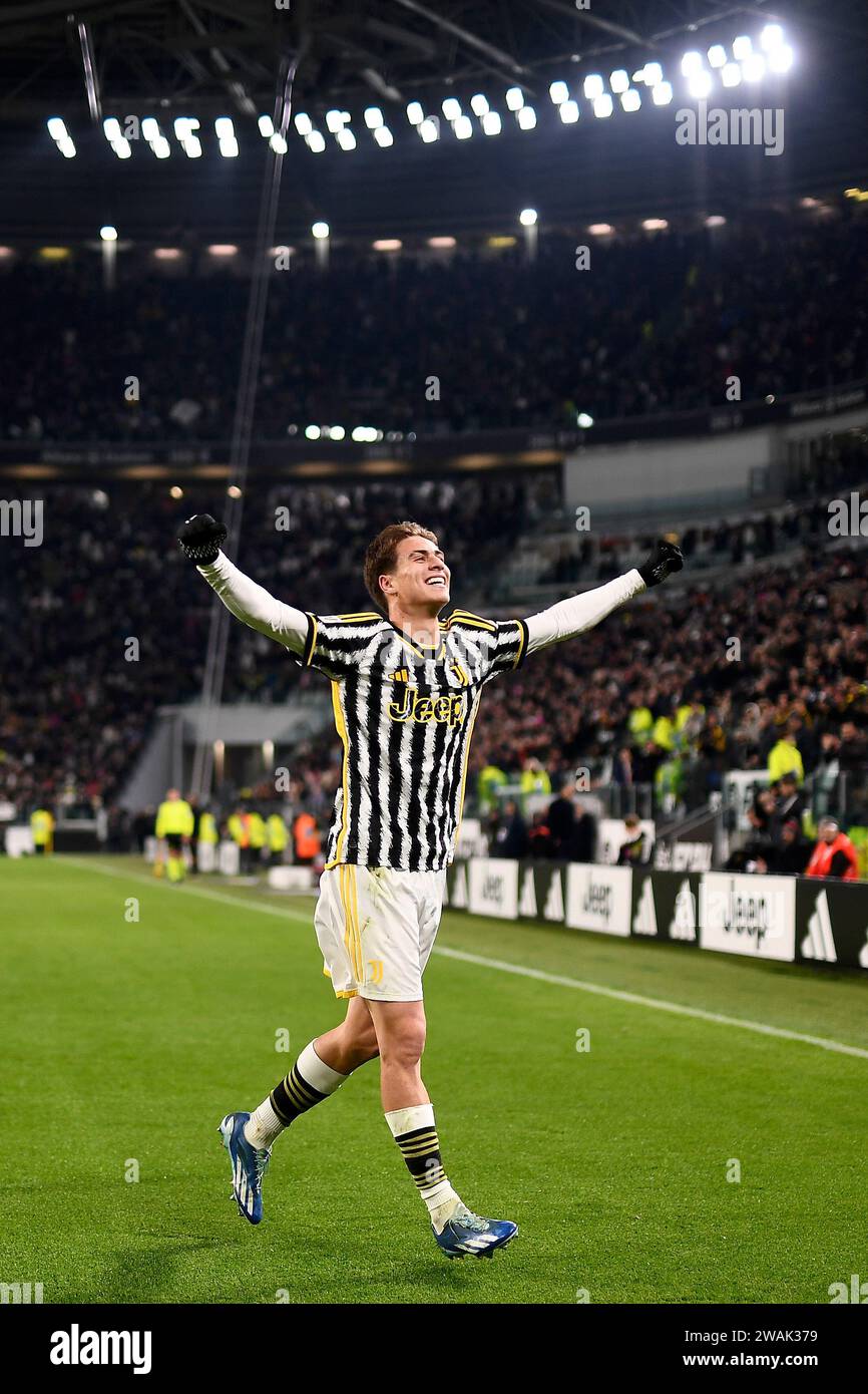 Kenan Yildiz of Juventus FC celebrates after scoring the goal of 5-1 ...
