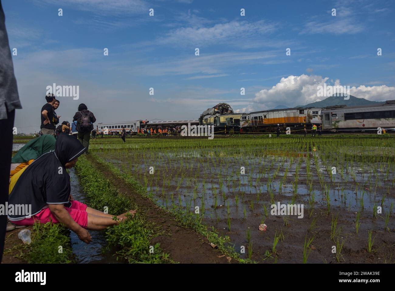 Bandung Regency, Indonesia. 05th Jan, 2024. Residents see a train that ...