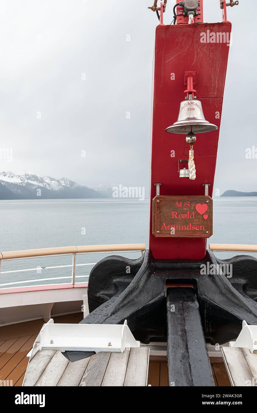 Ship's bell on the Hurtigruten Expedition ship MS Roald Amundsen, Alaska, USA Stock Photo - Alamy