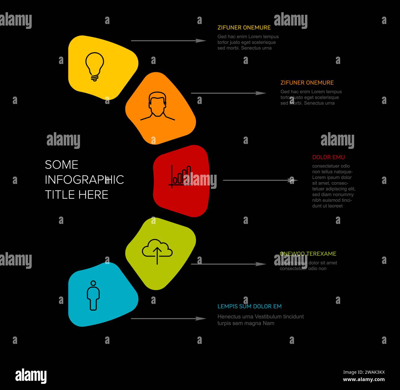 Vector side multipurpose Infographic template with five rounded ...