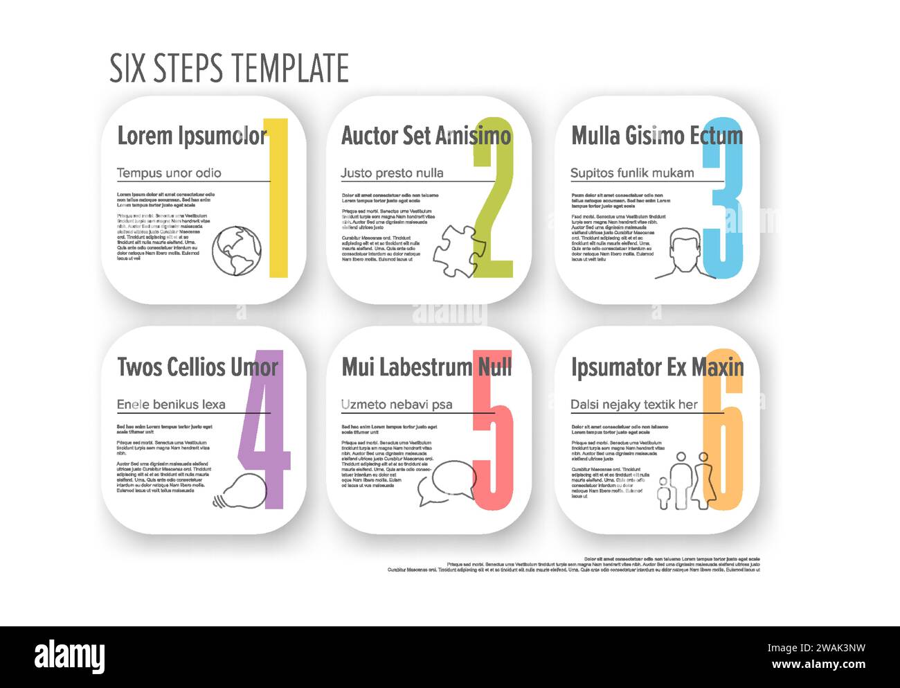 Light progress steps template with descriptions icons and big color ...