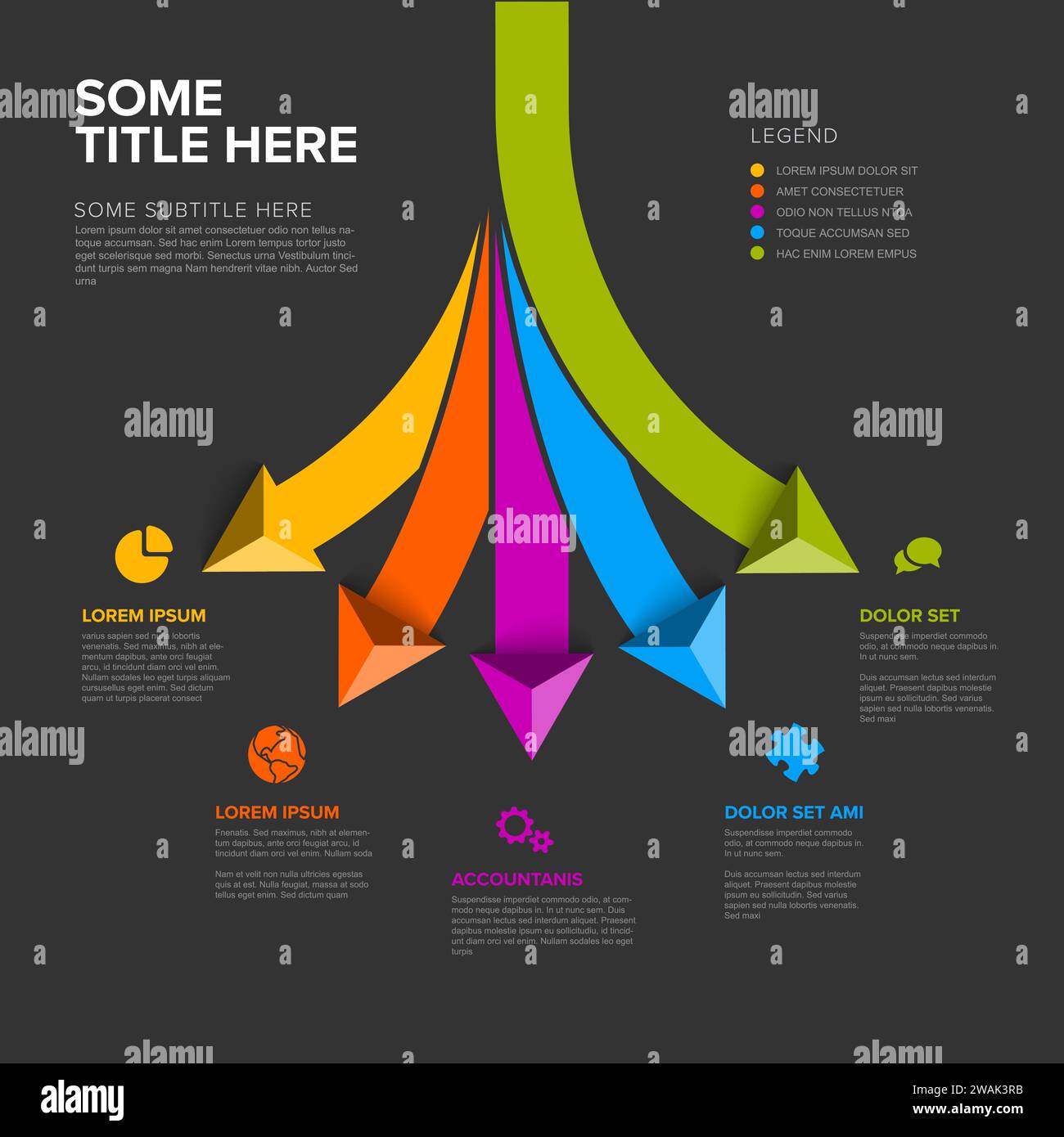 Vector dark multipurpose Infographic template with title and five ... Vector dark multipurpose Infographic template with title and five ...