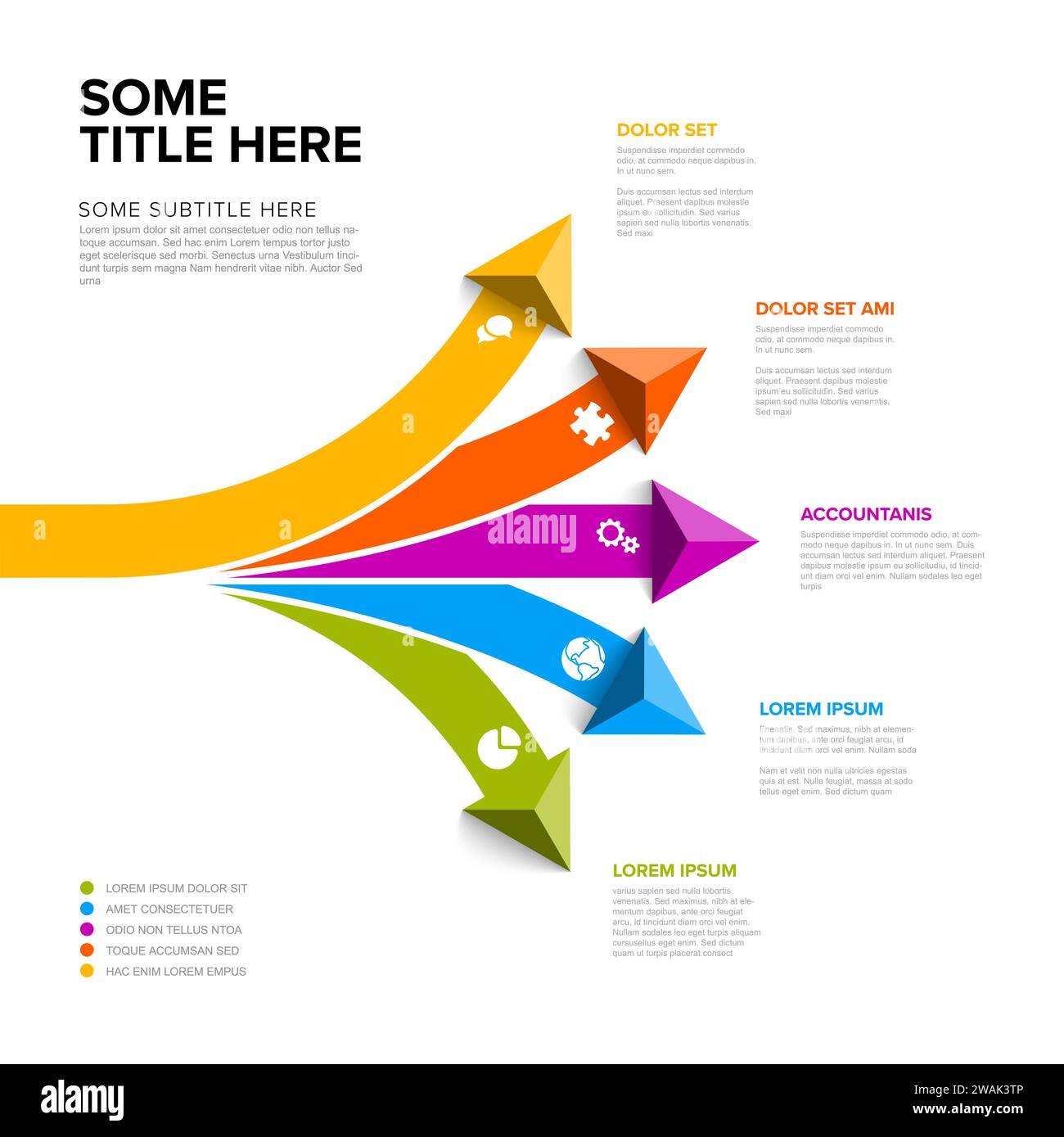 Vector light multipurpose Infographic template with title and five elements options with big ...