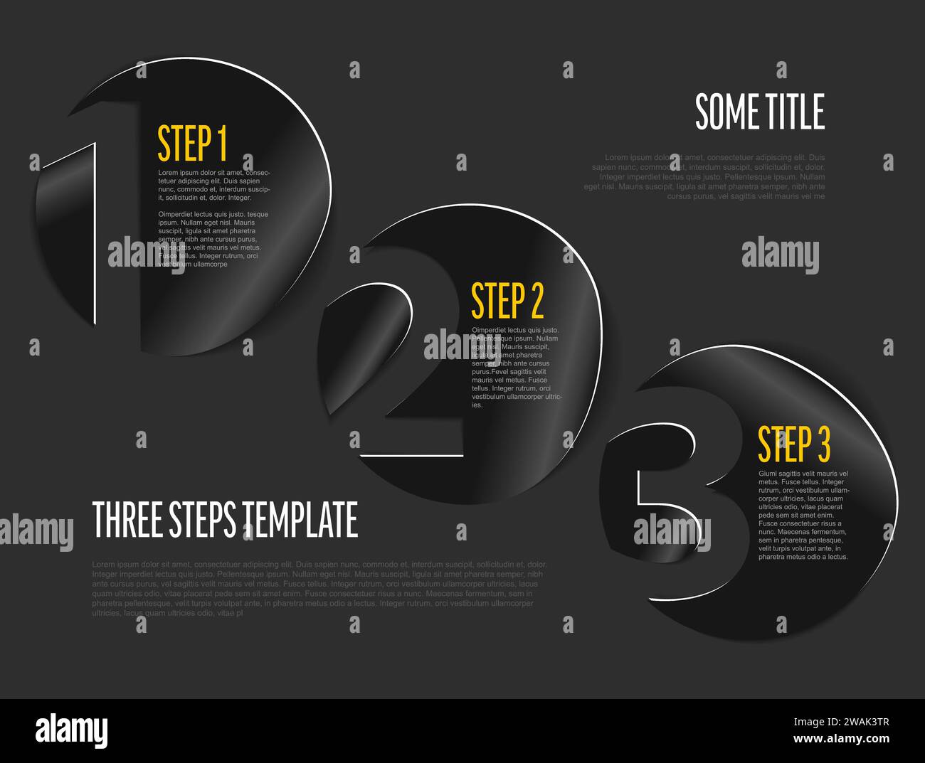 One two three black metallic sticker steps with numbers and short ...