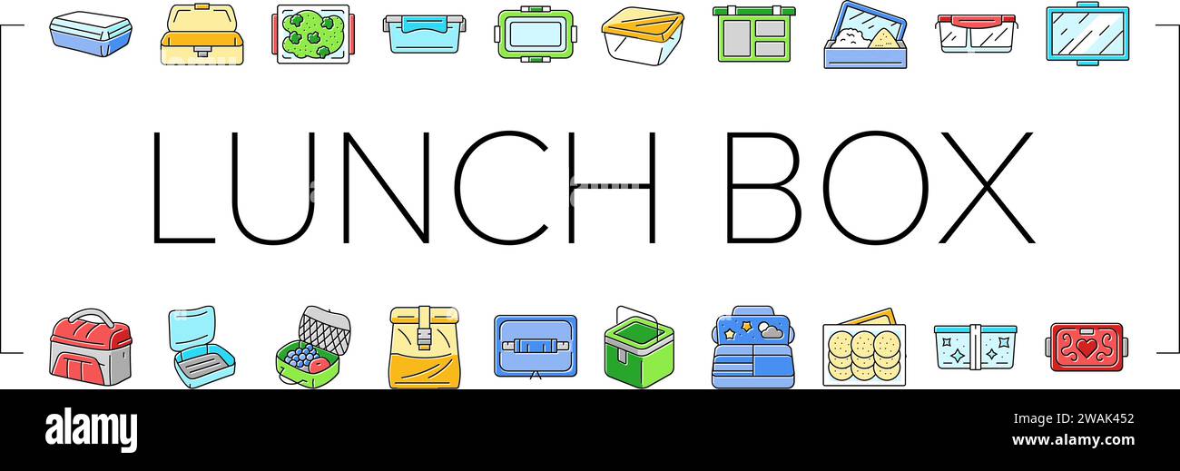 lunch box food school meal icons set vector Stock Vector Image & Art ...