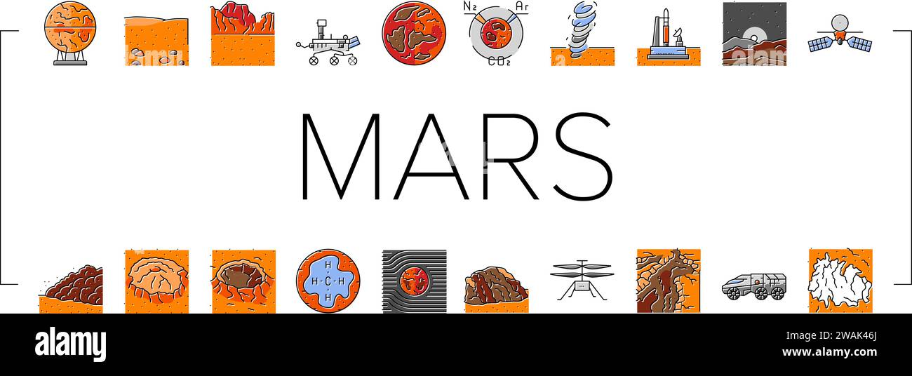 mars planet space astronomy icons set vector Stock Vector Image & Art ...