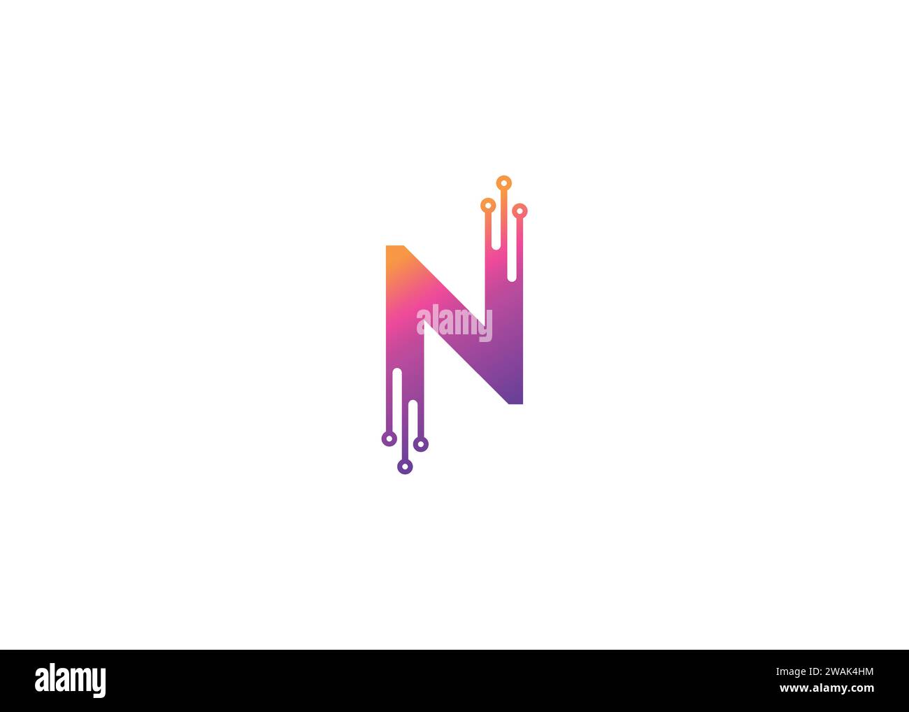 Letter N Technology vector monogram logo design template. Letter N ...