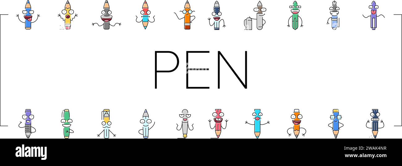 Stationery character school icons Cut Out Stock Images & Pictures - Alamy