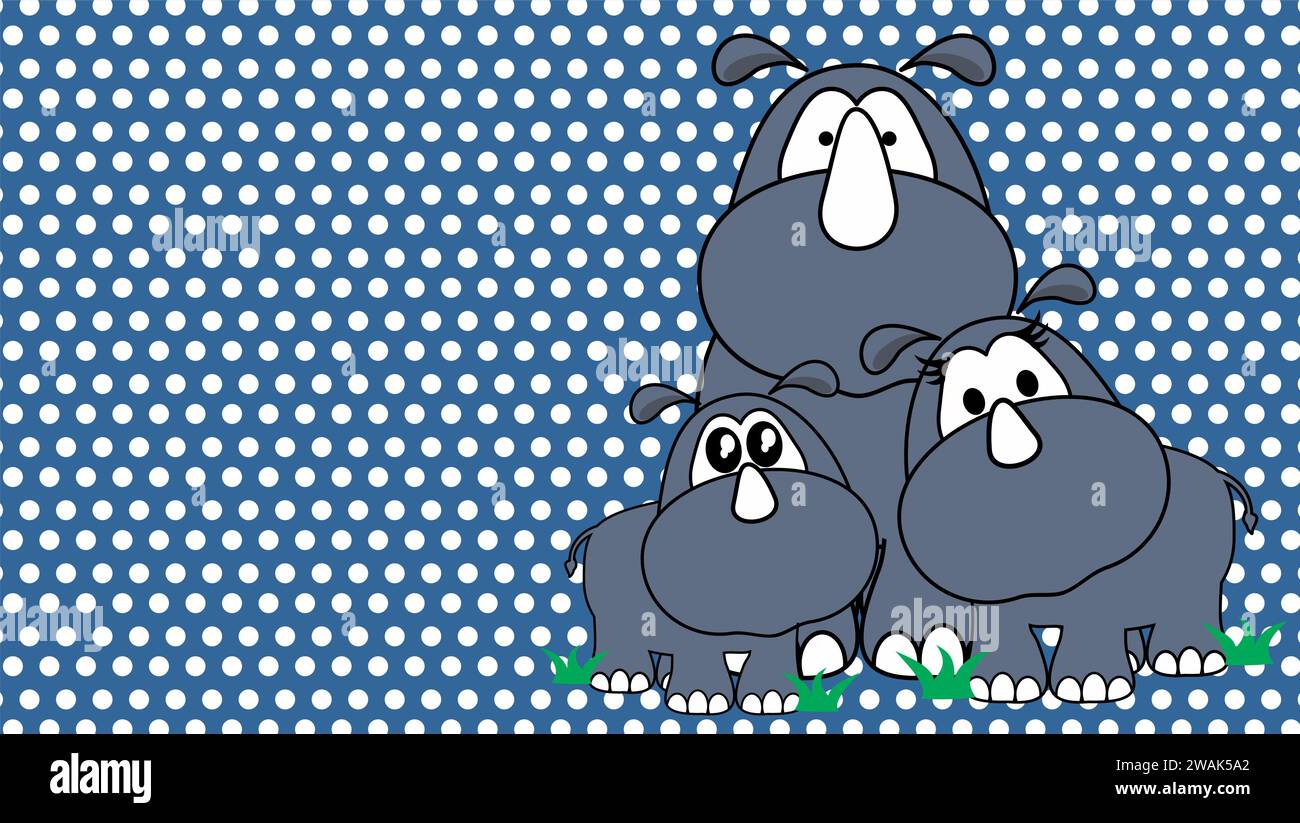 sweet rhino family cartoon background card illustration in vector ...