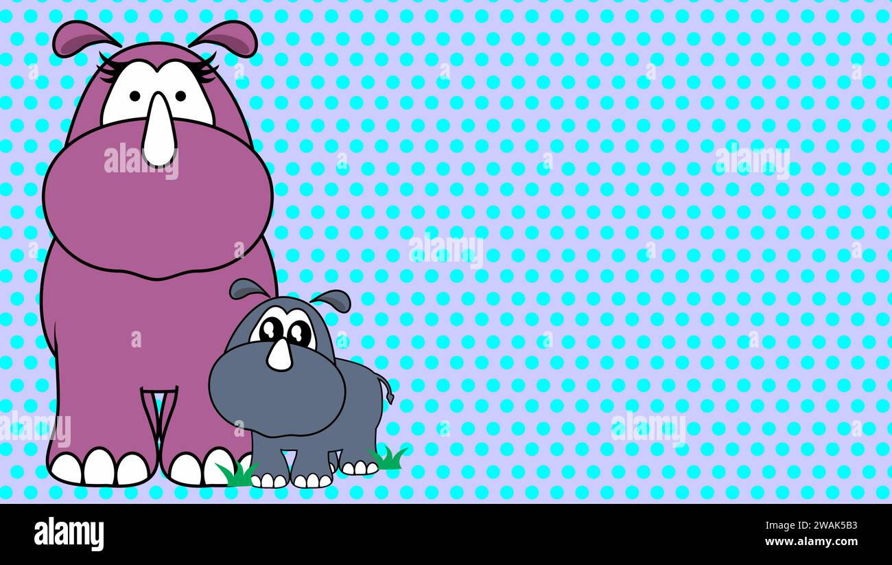 adorable rhino family cartoon background card illustration in vector ...