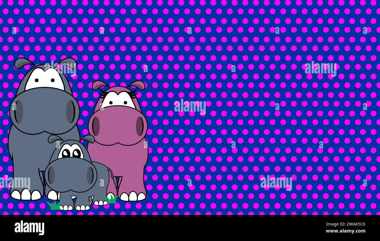 sweet hippo family cartoon background card illustration in vector ...