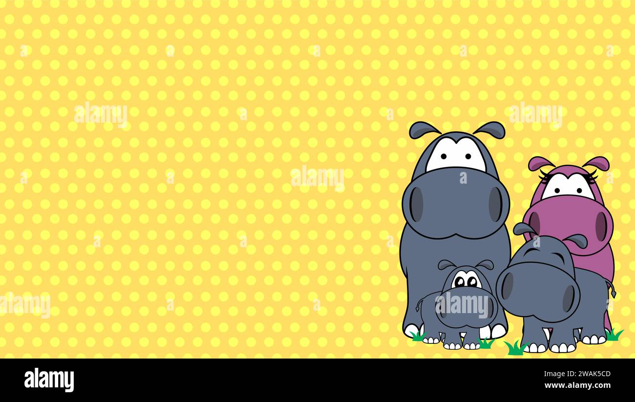 happy hippo family cartoon background card illustration in vector ...