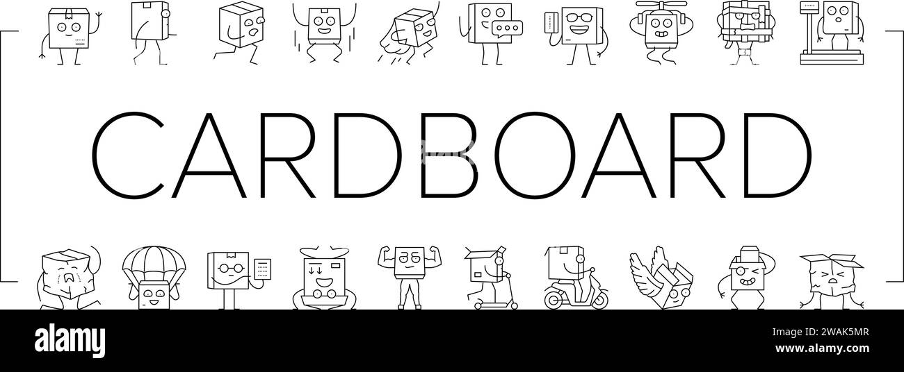 Cardboard box character icons set vector package delivery hi-res stock ...