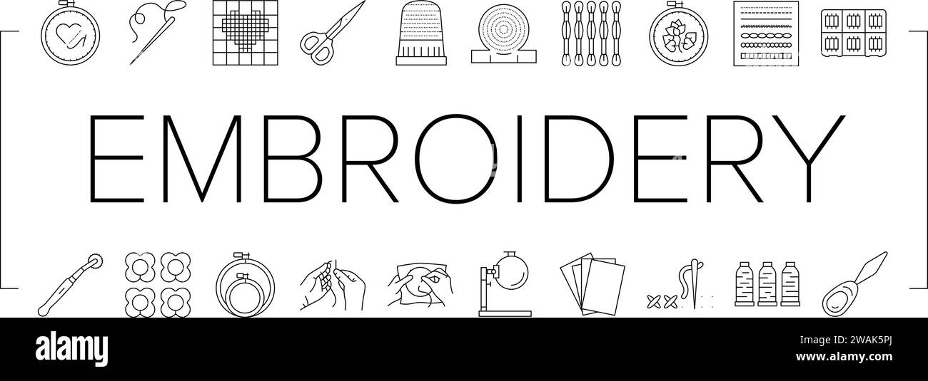 embroidery hobby fabric fashion icons set vector Stock Vector Image ...