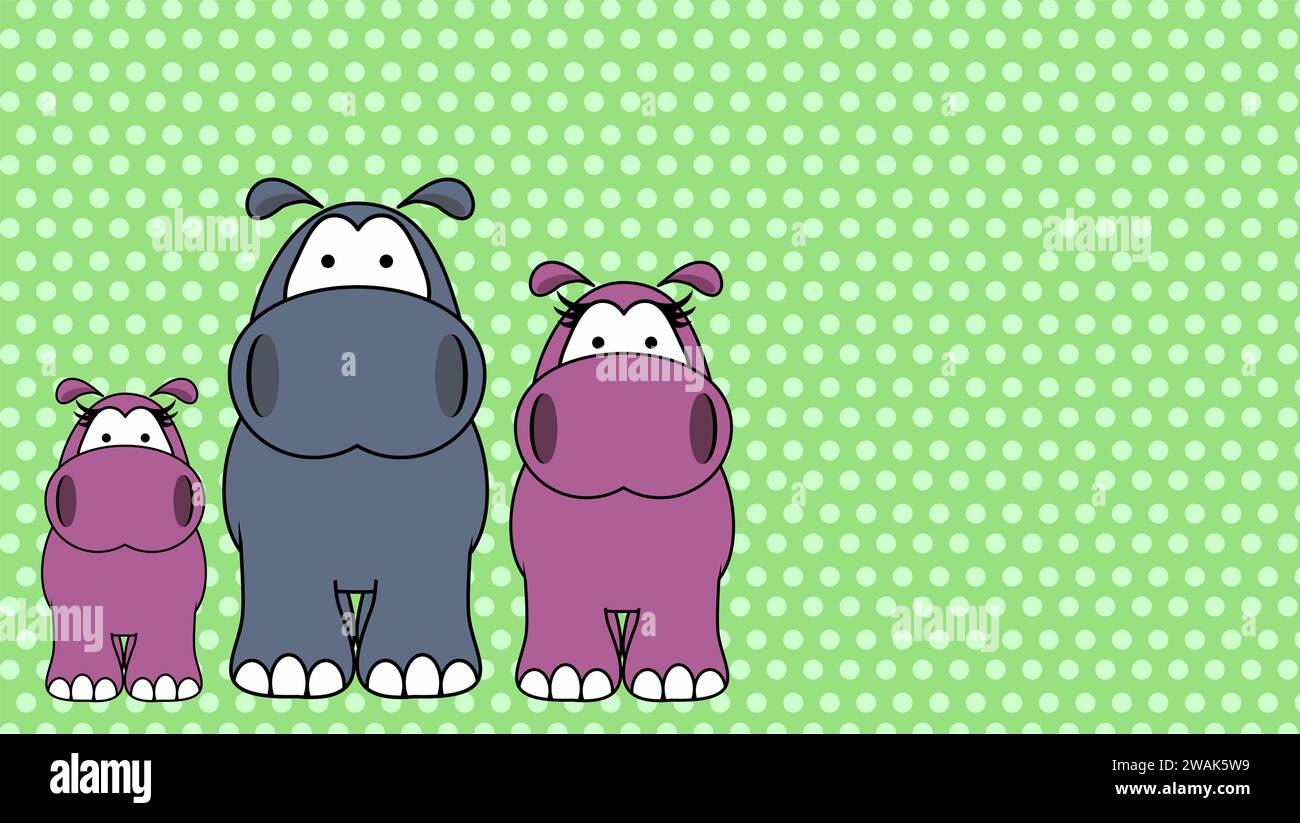 adorable hippo family cartoon background card illustration in vector ...