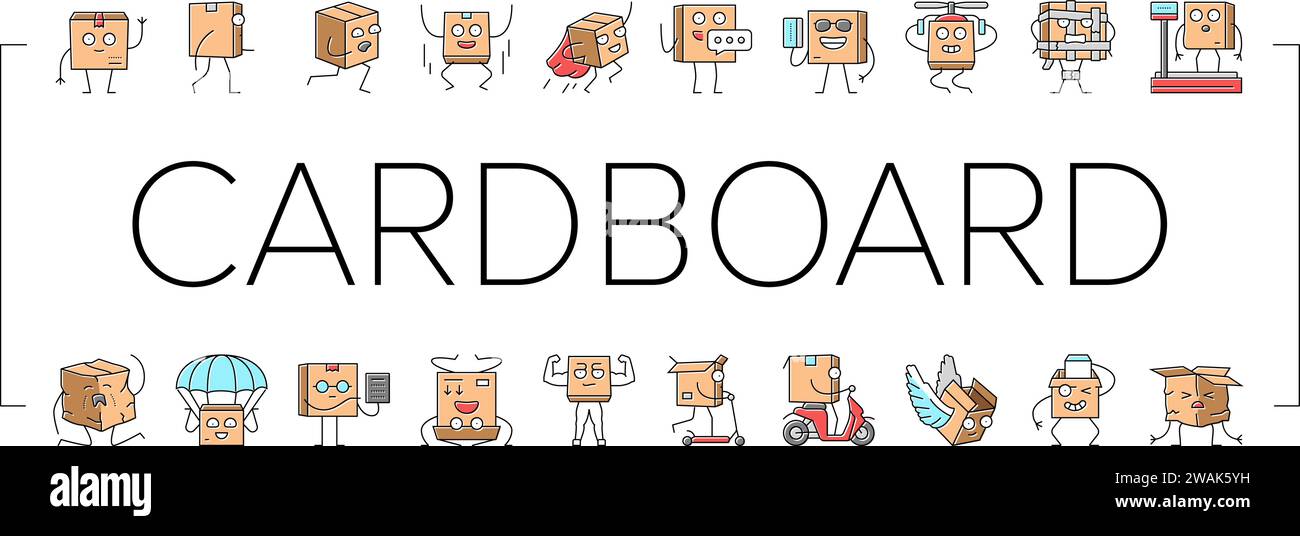 cardboard character box package icons set vector Stock Vector Image ...