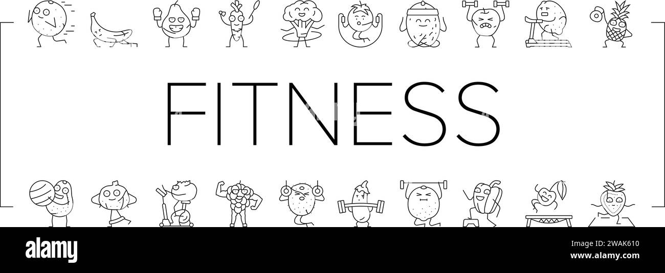 fitness character sport workout icons set vector Stock Vector Image ...
