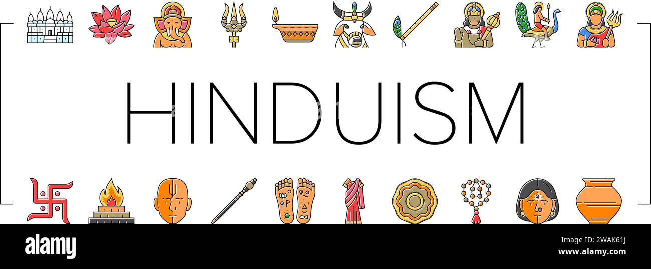 hinduism india hindu god religion icons set vector Stock Vector Image ...