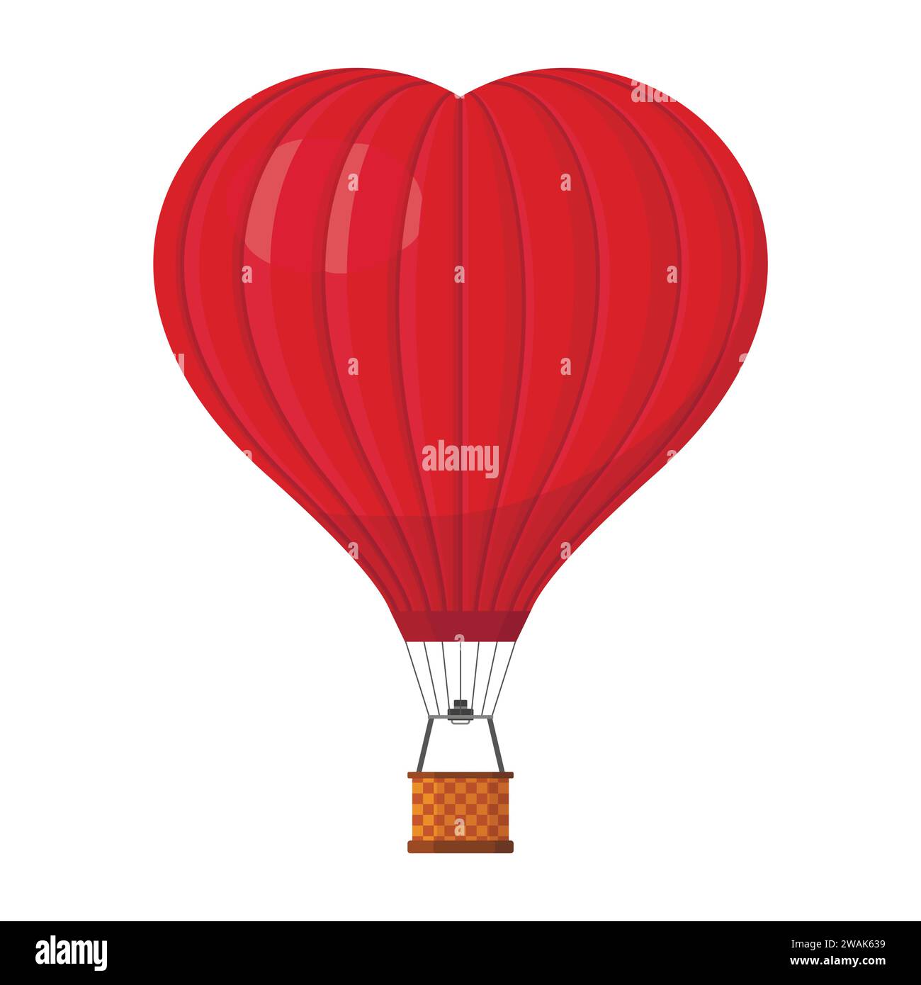 Hot air balloon shape of a heart with basket isolated on white ...