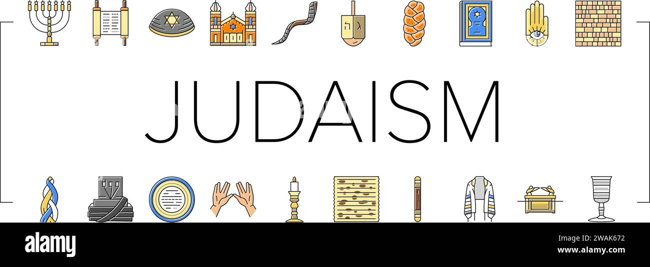 judaism jewish jew israel torah icons set vector Stock Vector Image ...