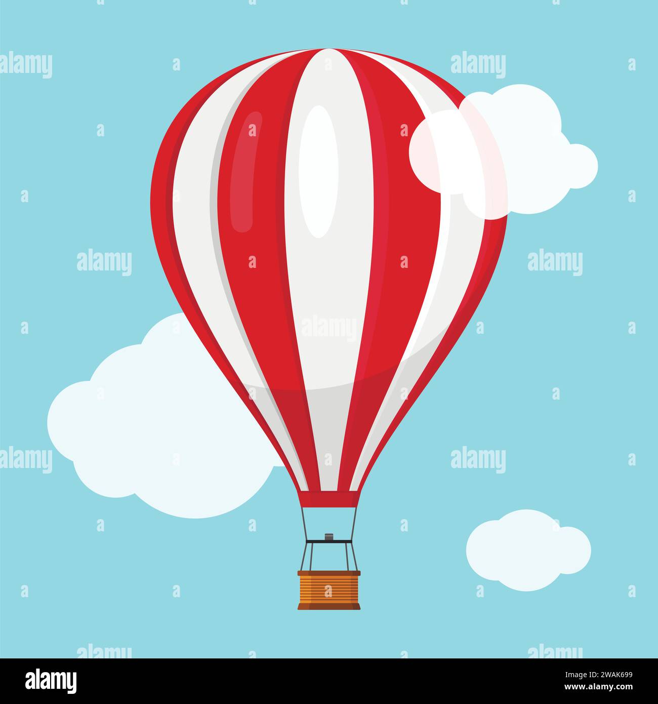 Aerostat Balloon transport with basket flying in blue sky and clouds ...