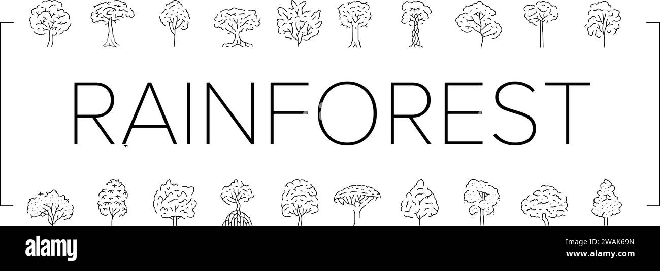 rainforest jungle amazon nature icons set vector Stock Vector Image ...