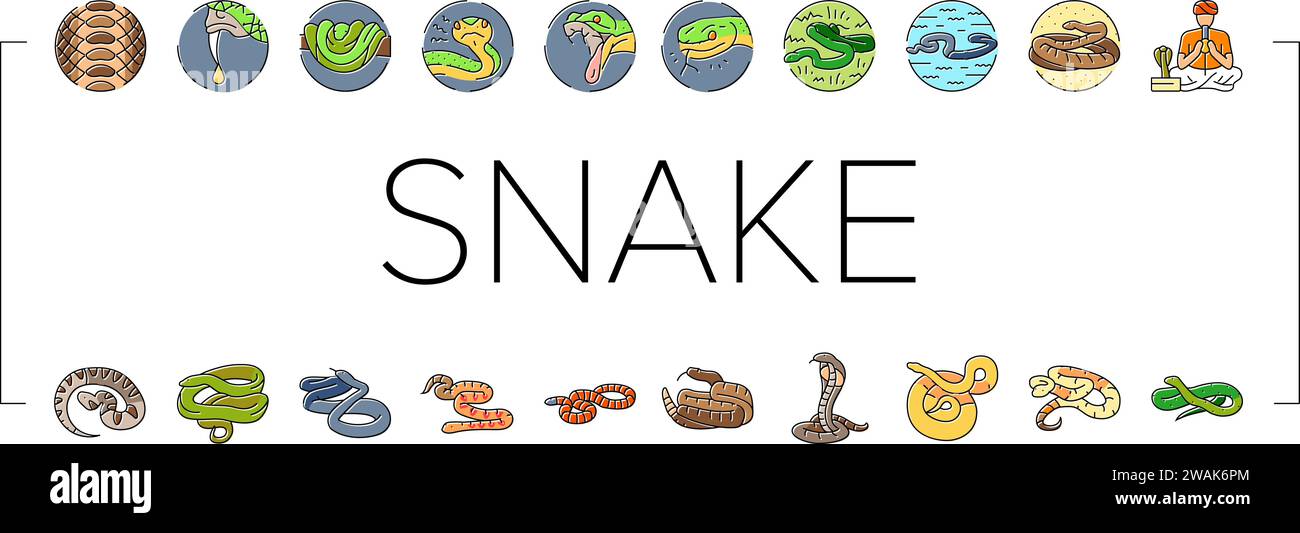 snake black serpent viper cobra icons set vector Stock Vector Image ...