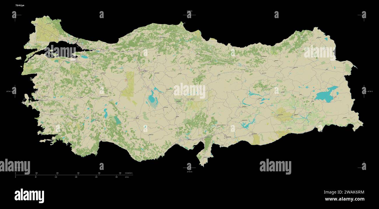 Shape of a topographic, OSM Humanitarian style map of the Turkiye, with ...