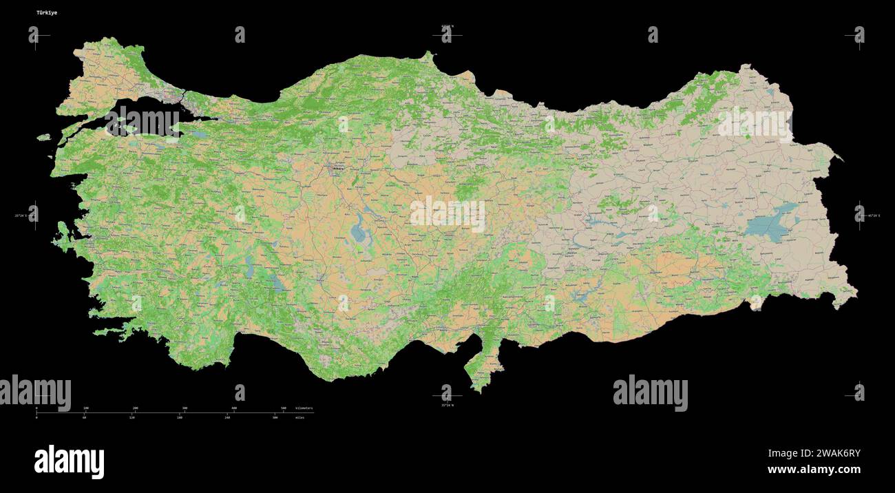 Shape of a topographic, OSM France style map of the Turkiye, with ...