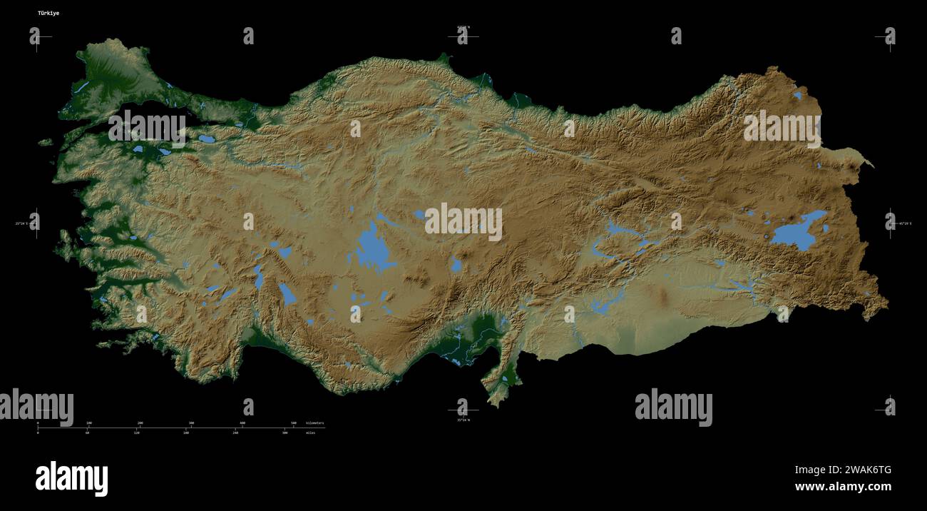 Shape of a Colored elevation map with lakes and rivers of the Turkiye ...