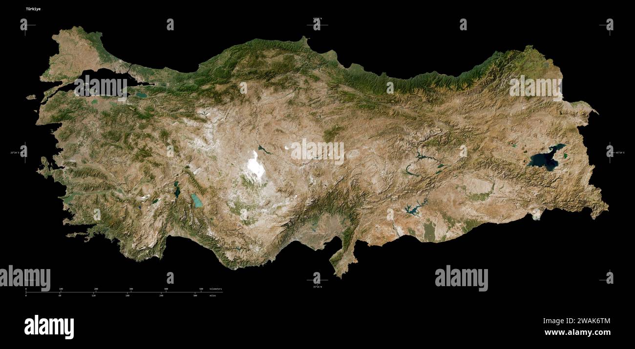 Shape of a low resolution satellite map of the Turkiye, with distance ...