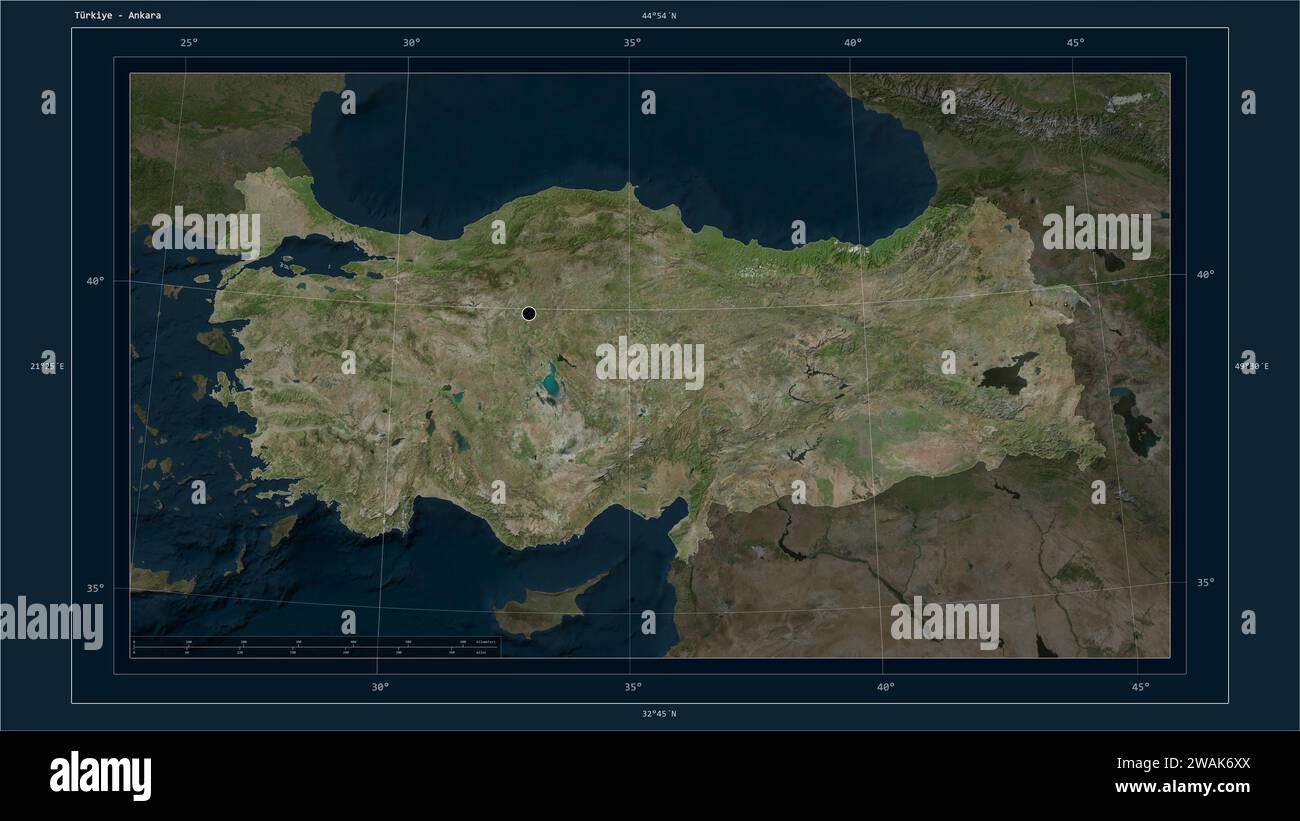 Turkiye highlighted on a high resolution satellite map map with the ...